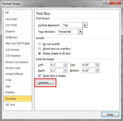 Columns Within Text Boxes in PowerPoint 2010 for Windows