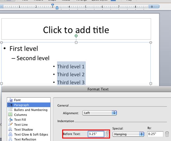 Learn PowerPoint 2011 for Mac: Set Text Indentation using Numerical Values