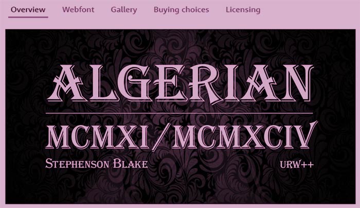 Explore Algerian, a decorative font family with thick, large characters